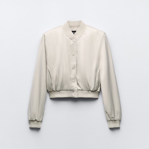 Zara | Jackets & Coats | Zara Satin Effect Crop Bomber Sand Color Nwt ...